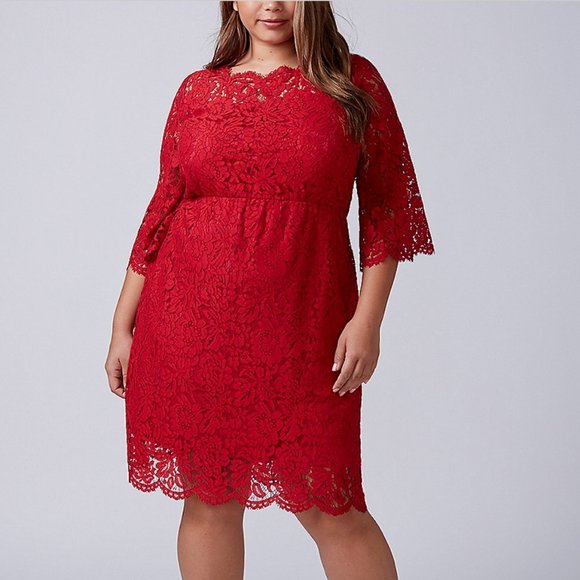 Lane Bryant | Dresses | Lane Bryant Red Scallop Edge Fit Flare Lined ...